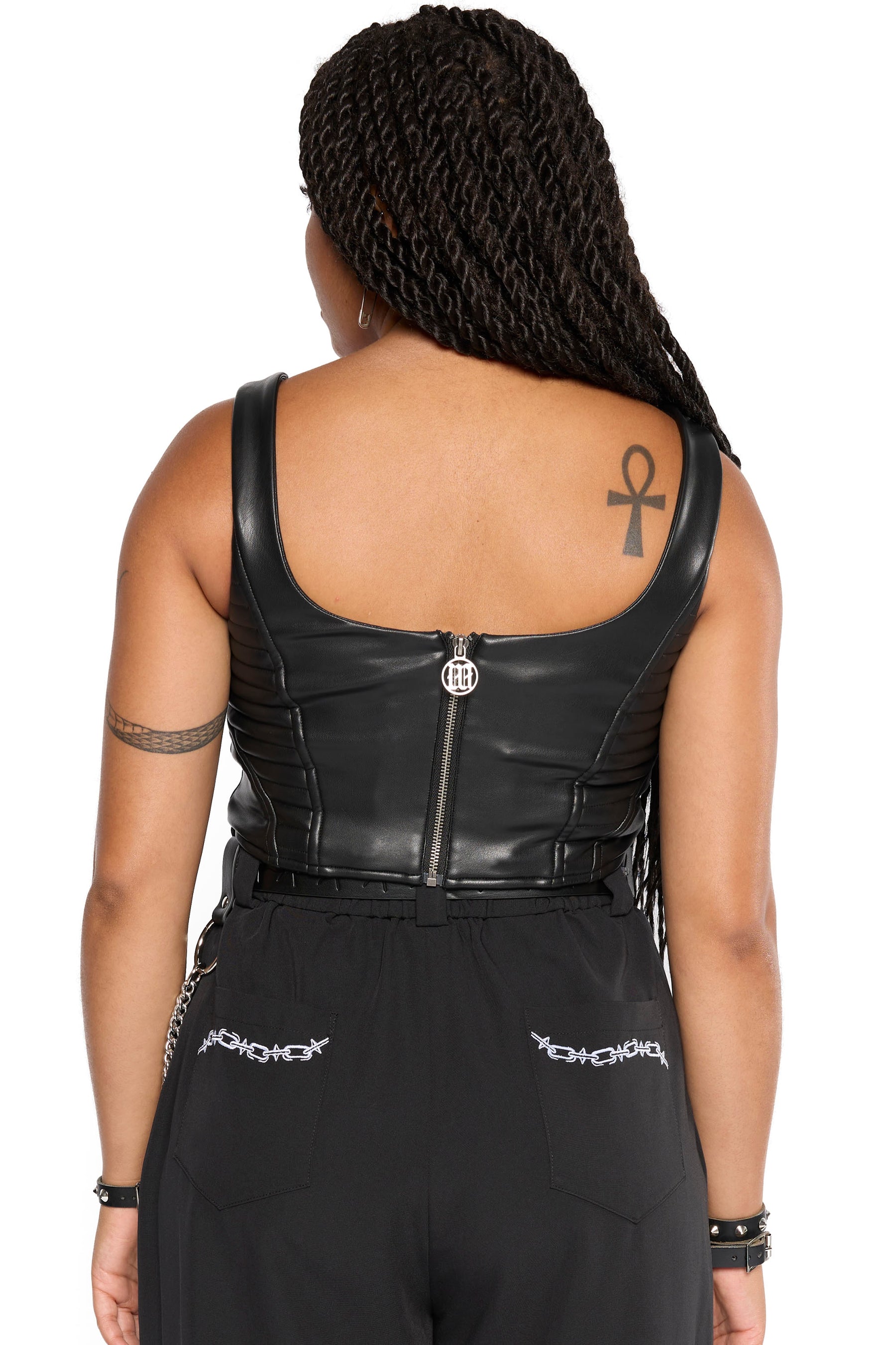 Mary Wyatt London - Doro Faux Leather Moto Corset Top