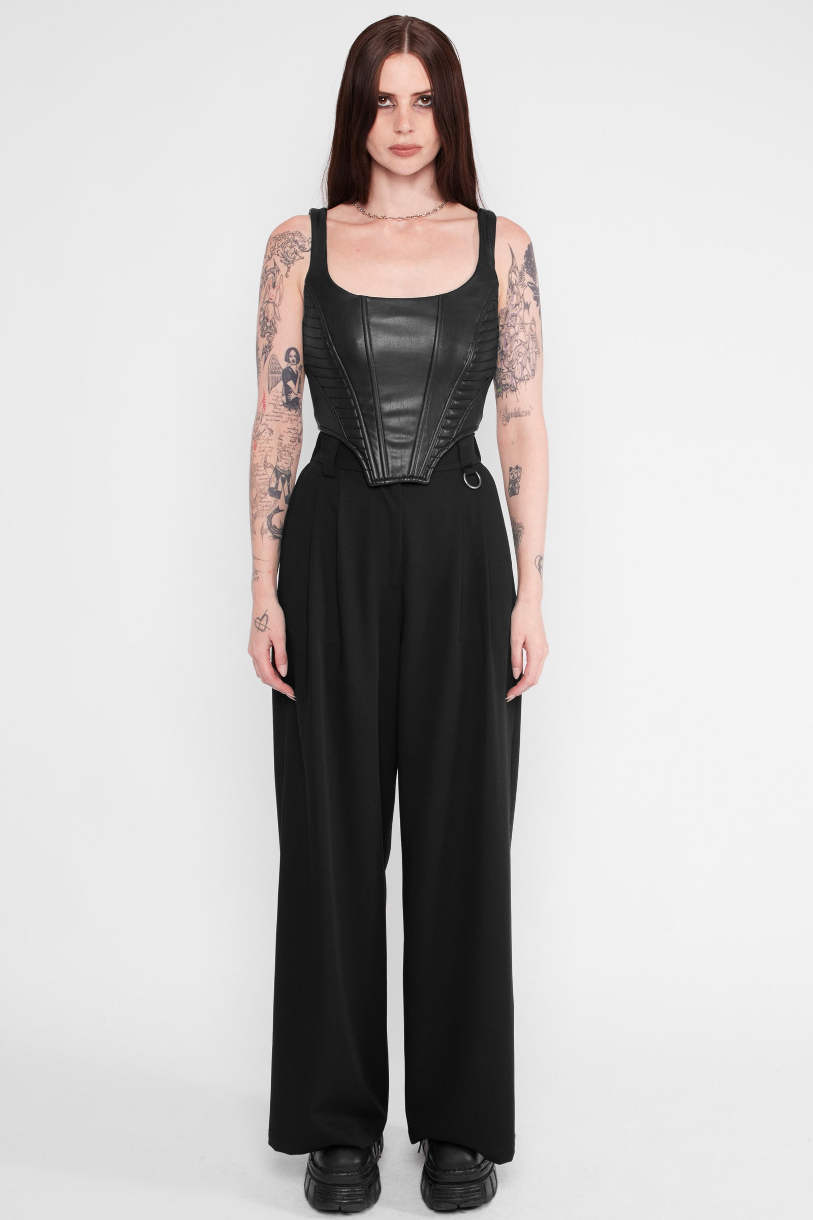 Mary Wyatt London - Doro Faux Leather Moto Corset Top