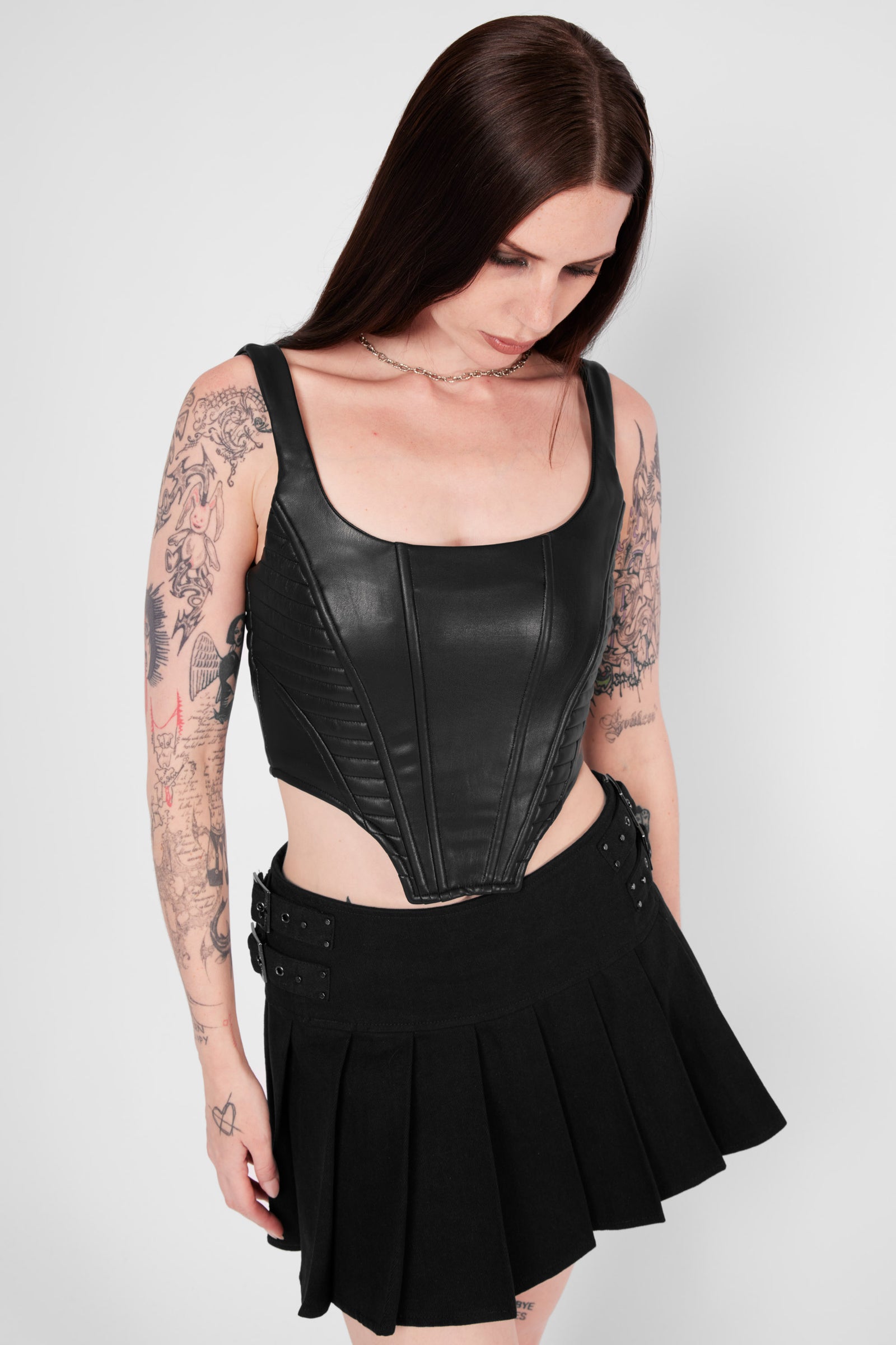 Mary Wyatt London - Doro Faux Leather Moto Corset Top